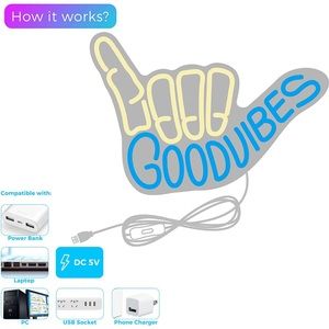 Urban Outfitters | Wall Decor | Neon Sign Good Vibes Blue White Hippie ...